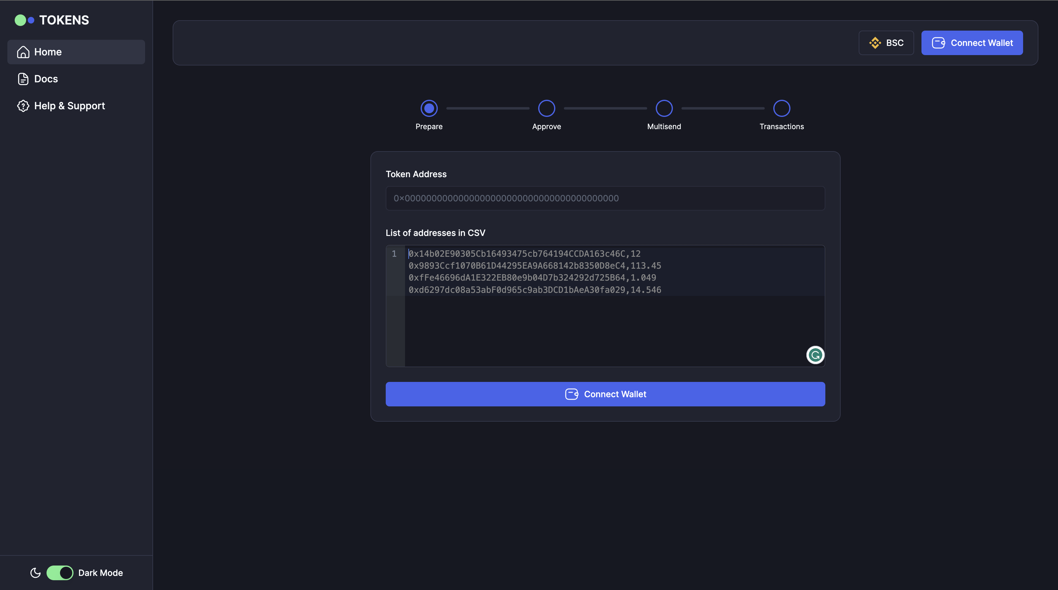 BulkSender | BSC Crypto Token MultiSender Service dApp With Smart Contracts by Web3Apps
